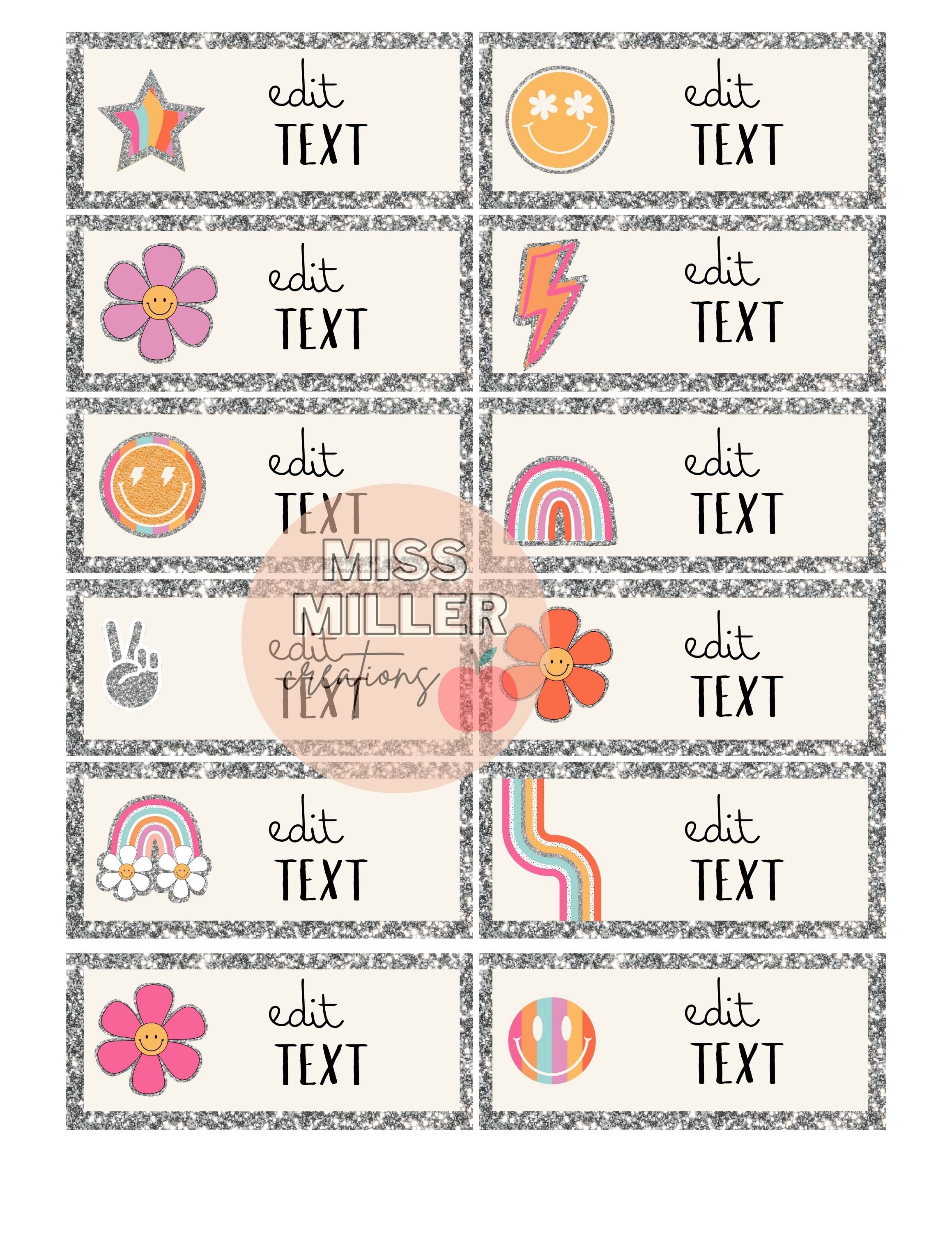 Groovy Glitter Teacher Toolbox Labels editable - Etsy