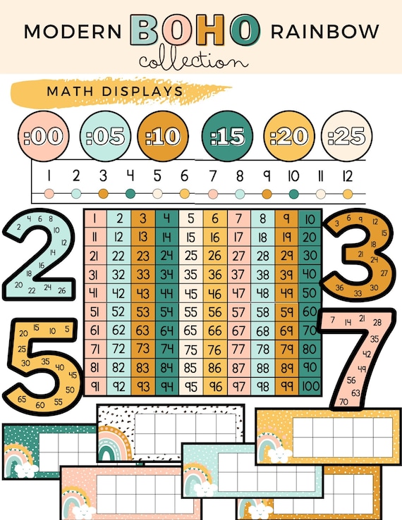 Modern Boho Rainbow Classroom Math Displays - Etsy