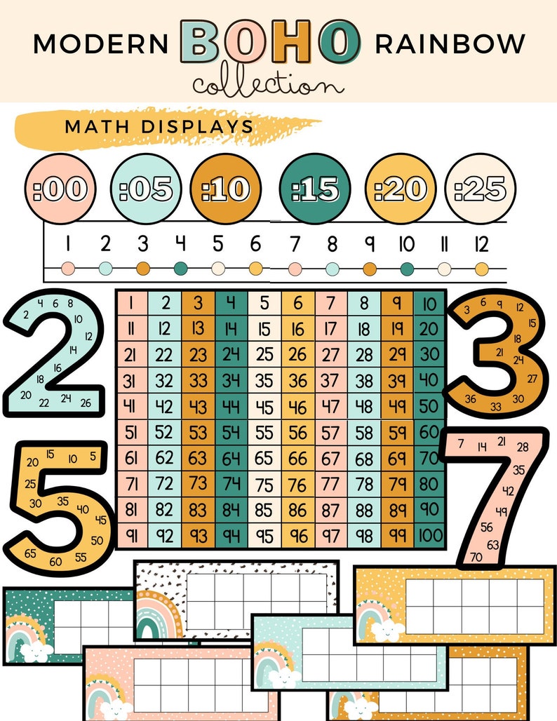 Modern Boho Rainbow Classroom Math Displays - Etsy