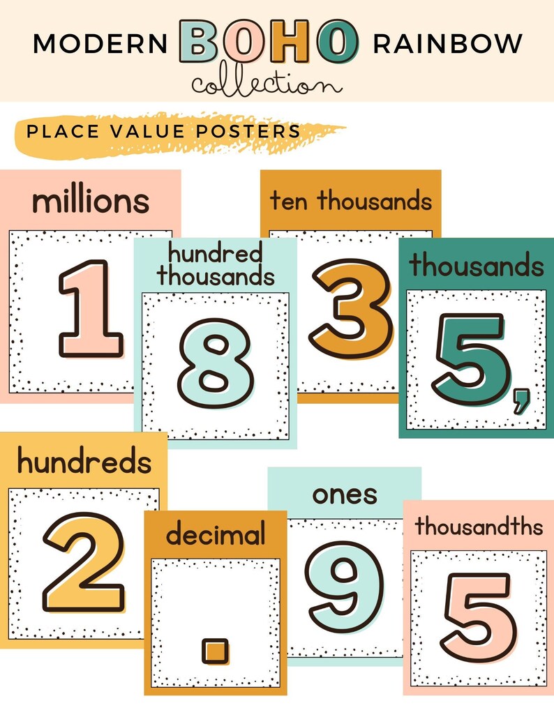 Modern Boho Rainbow Place Value Classroom Posters - Etsy