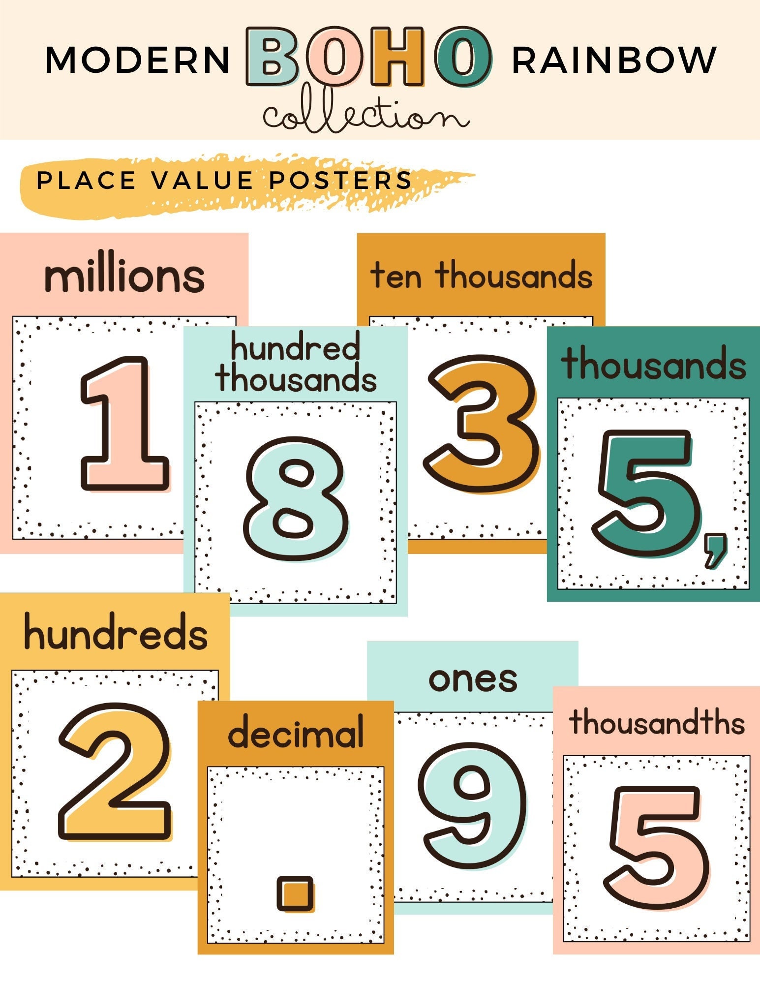 Modern Boho Rainbow Place Value Classroom Posters - Etsy