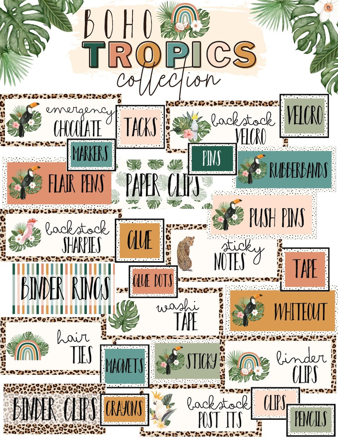 Boho Tropics Teacher Toolbox Labels [editable] - Etsy