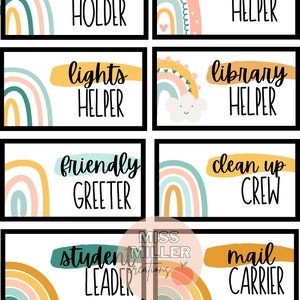 Modern Boho Rainbow Classroom Jobs Display [editable] - Etsy