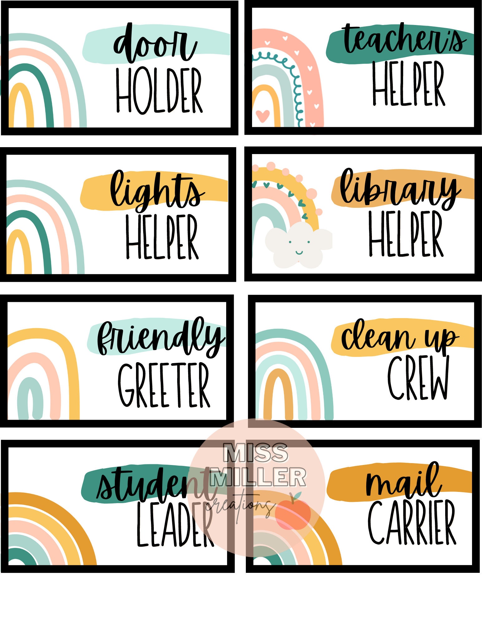 Modern Boho Rainbow Classroom Jobs Display editable - Etsy