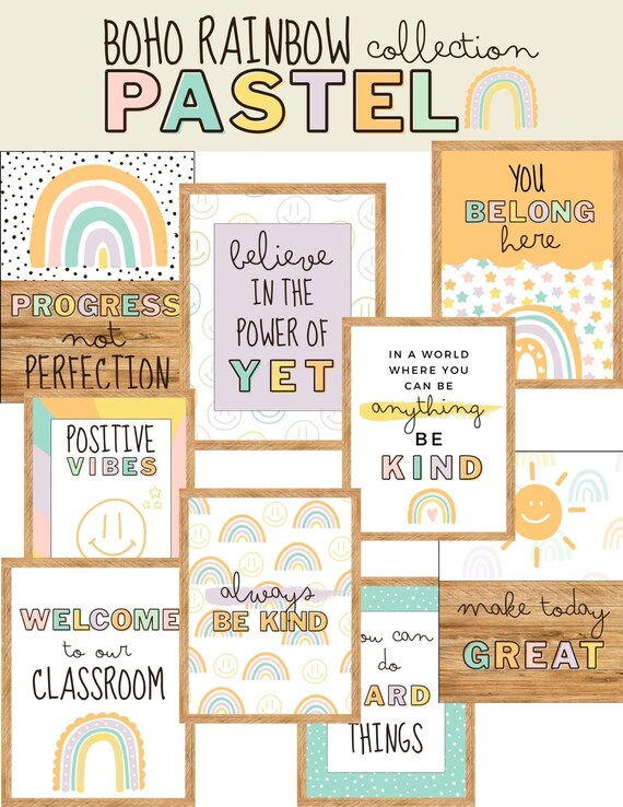 Pastel Boho Rainbow Classroom Quote Posters - Etsy