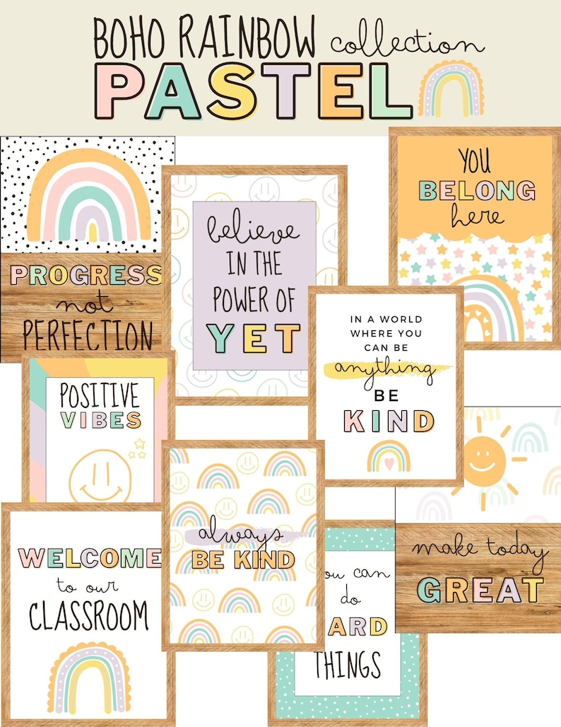 Pastel Boho Rainbow Classroom Quote Posters - Etsy