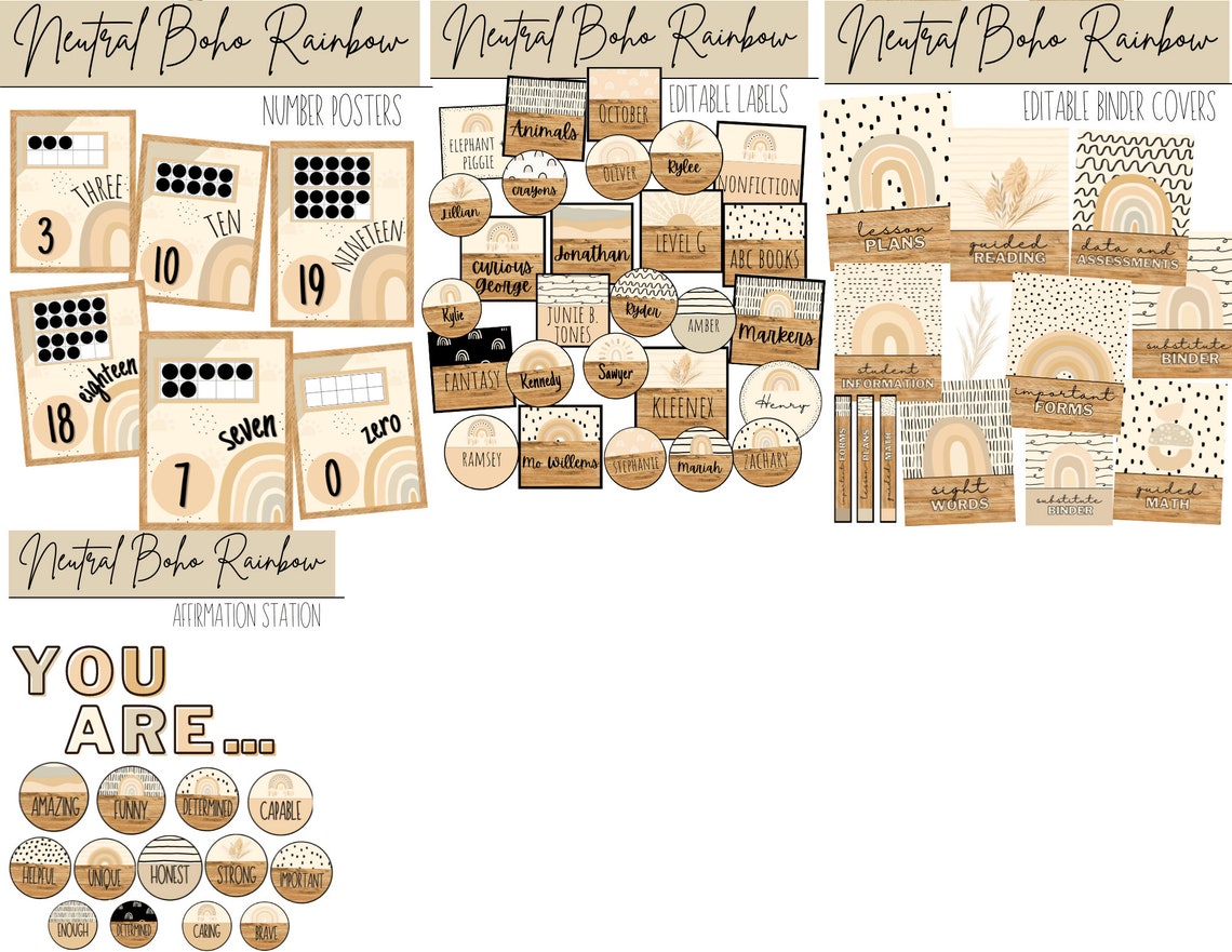 Neutral Boho Rainbow Complete Classroom Collection - Etsy