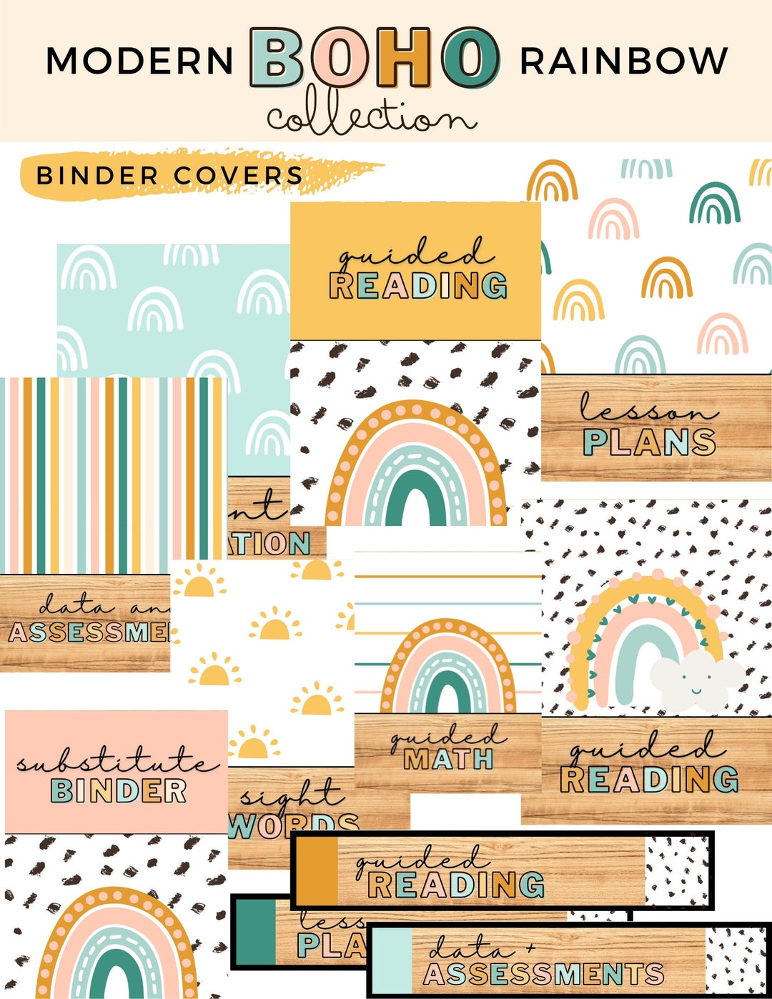 Modern Boho Rainbow Binder Covers [editable] - Etsy