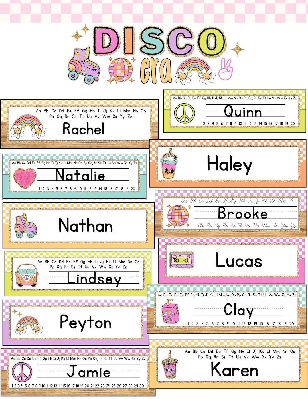Disco Era Desk Plates [editable] - Etsy
