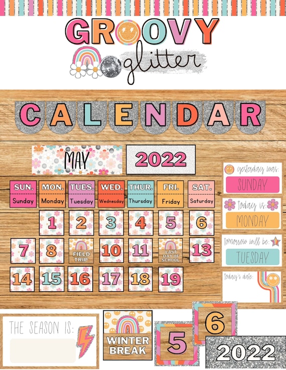 Groovy Glitter Classroom Calendar editable Features - Etsy