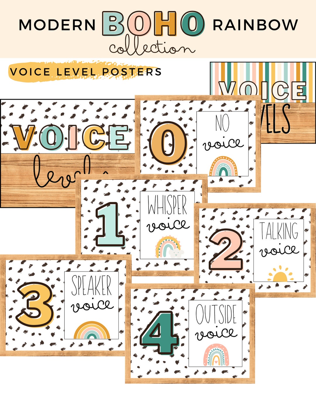 Modern Boho Rainbow Voice Level Classroom Posters - Etsy