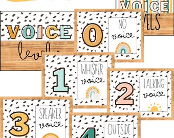 Boho Rainbow Voice Level Charts Noise Level Posters Classroom Decor ...