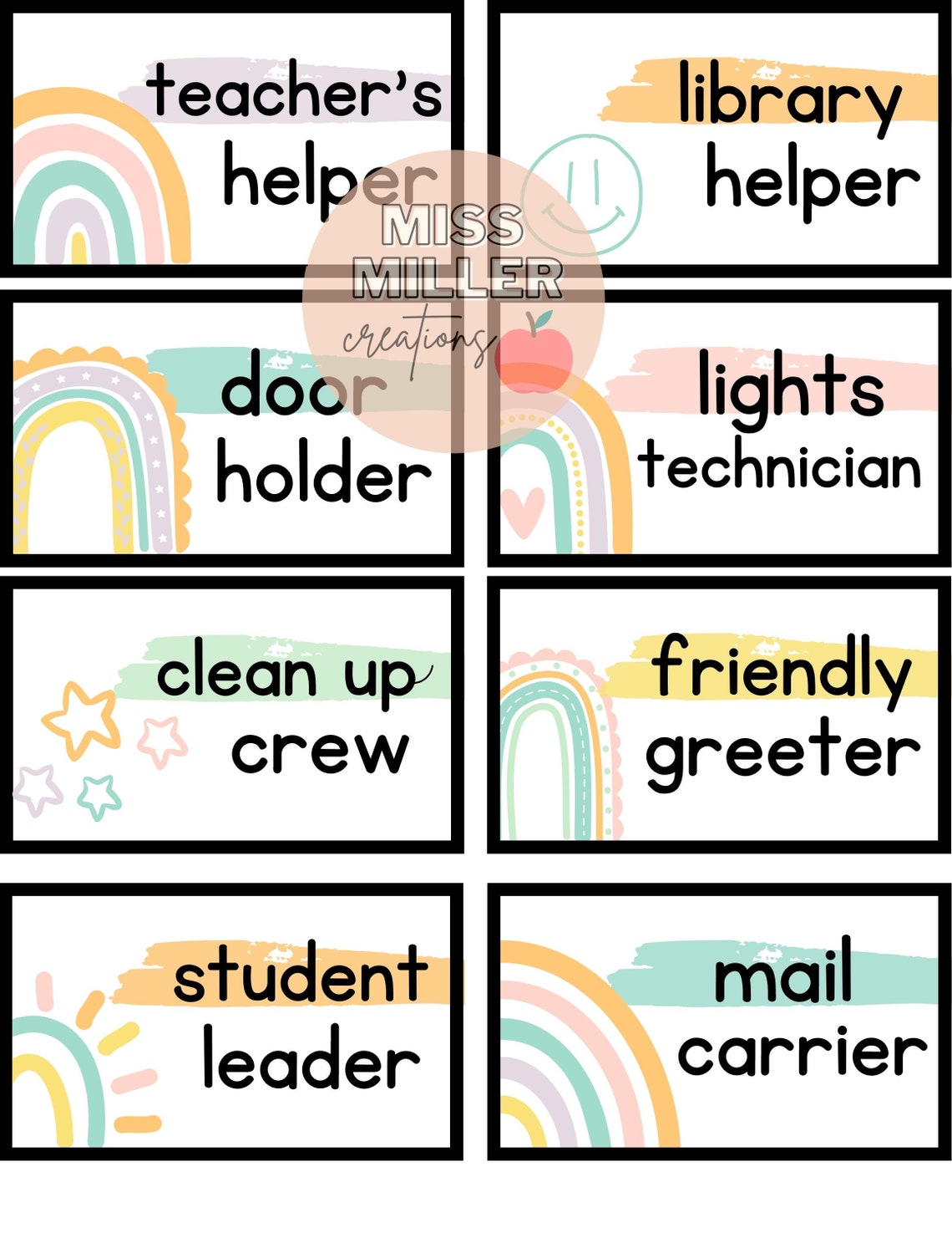 Pastel Boho Rainbow Class Jobs Display editable - Etsy