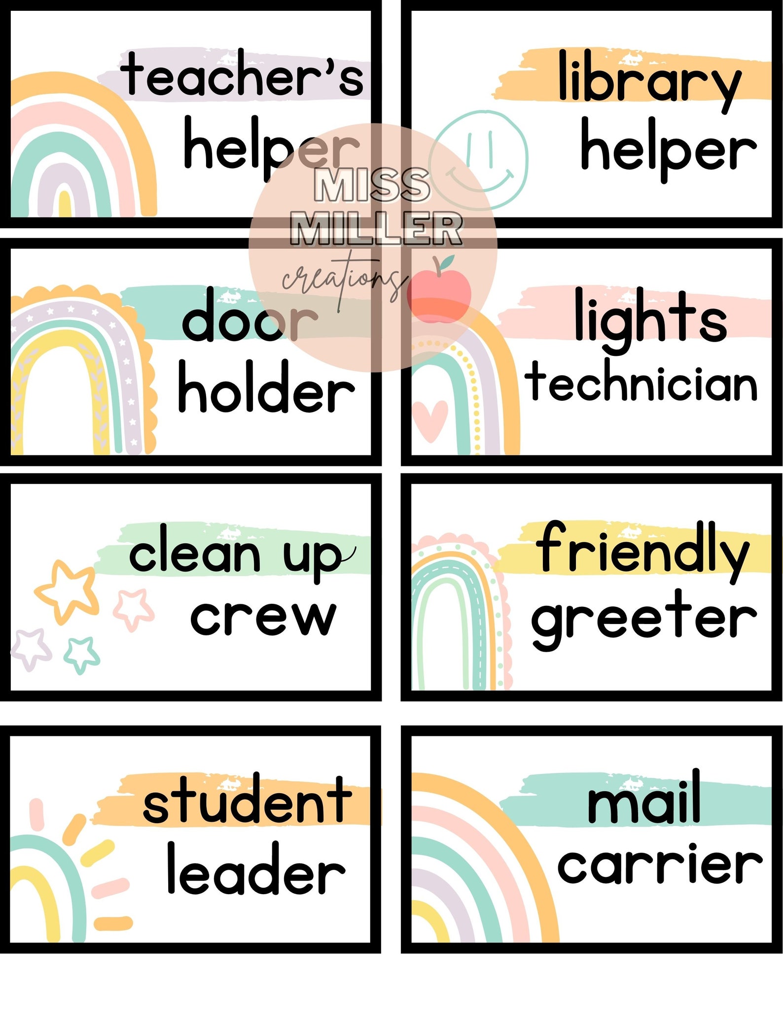 Pastel Boho Rainbow Class Jobs Display editable - Etsy