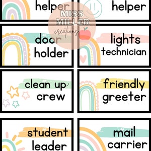 Pastel Boho Rainbow Class Jobs Display [editable] - Etsy
