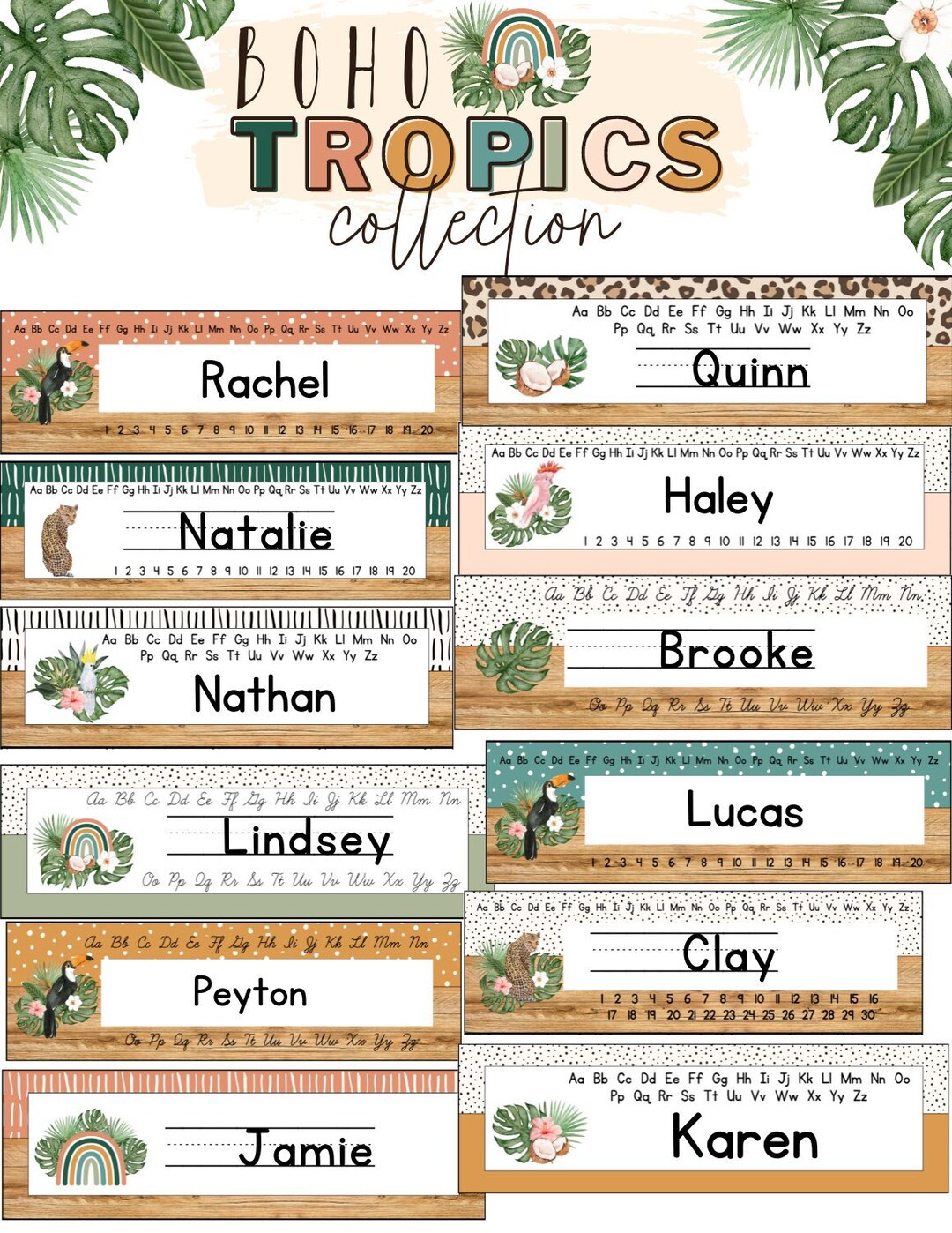 Boho Tropics Desk Plates [editable] - Etsy