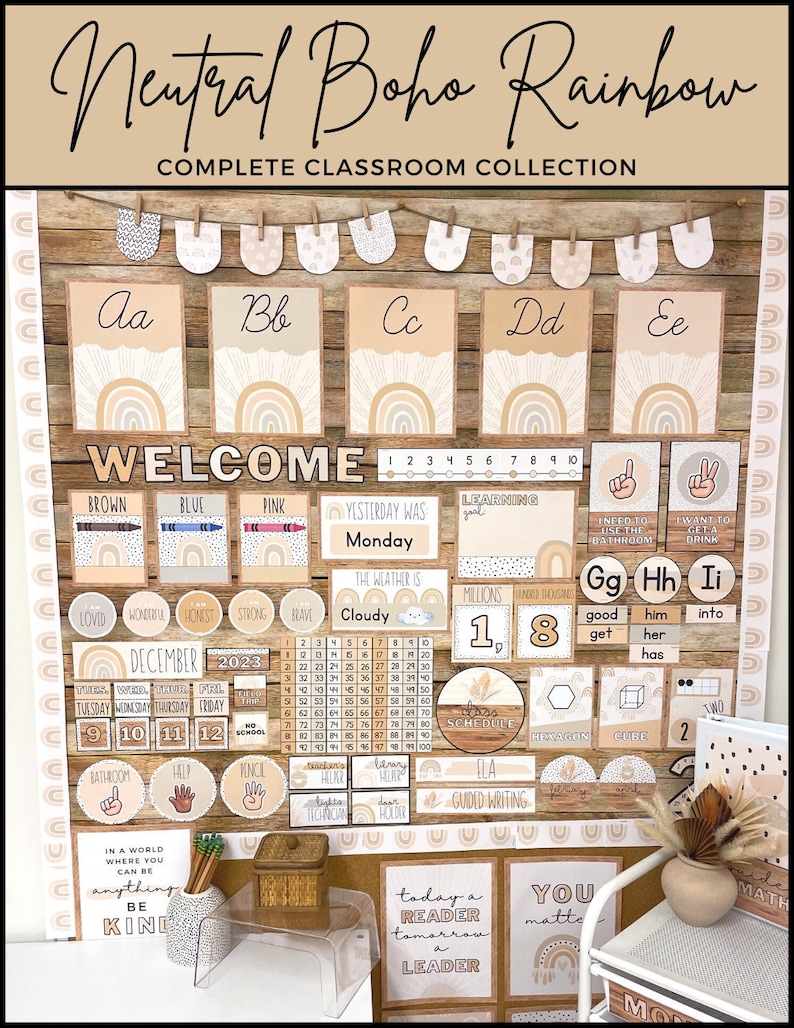 Neutral Boho Rainbow Complete Classroom Collection - Etsy