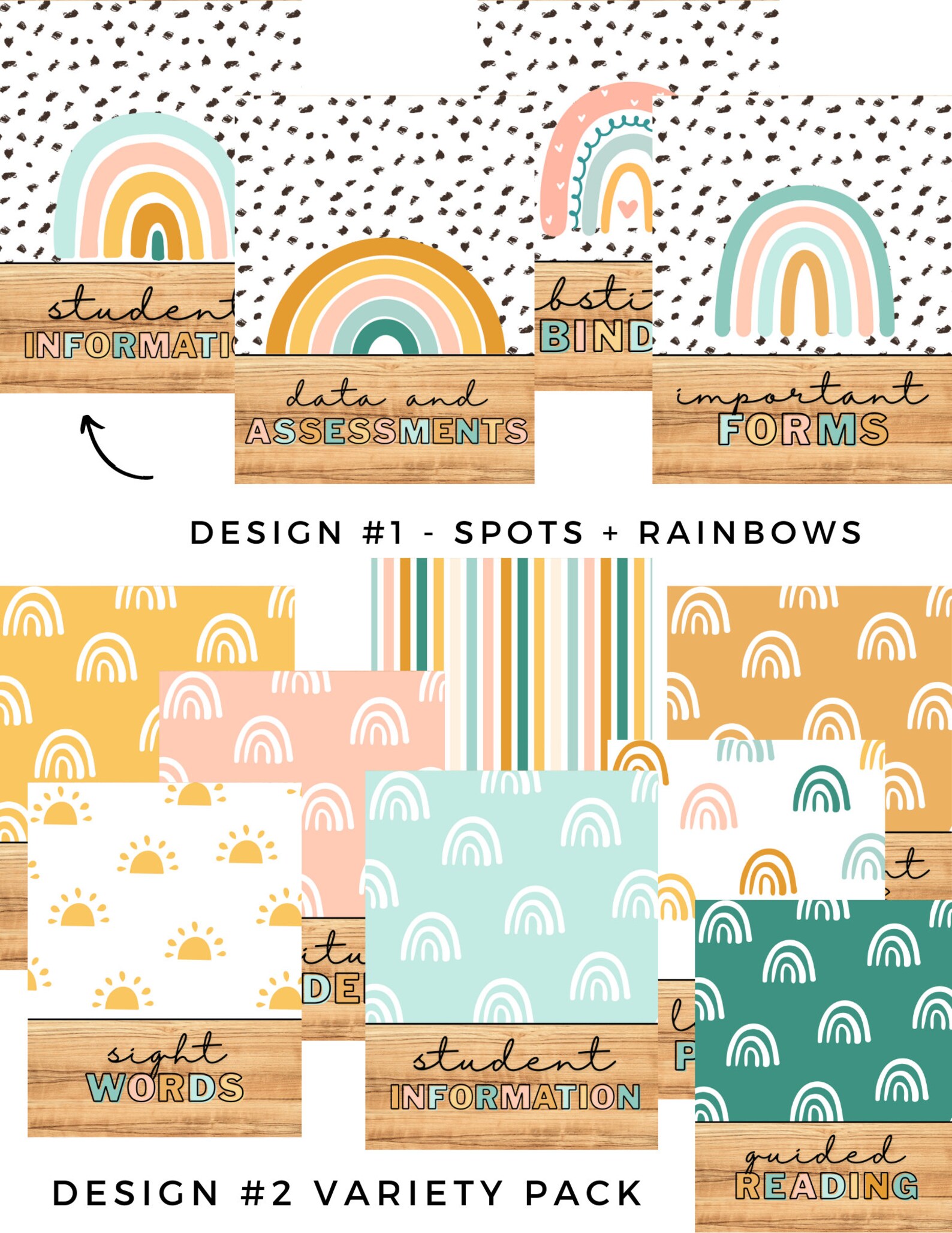 Modern Boho Rainbow Binder Covers editable | Etsy