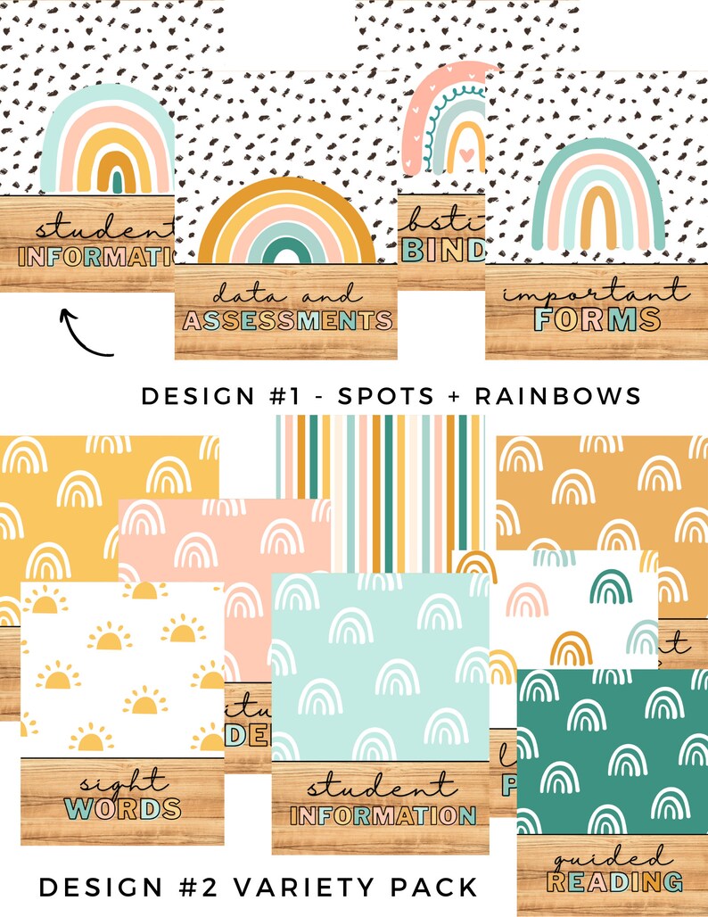 Modern Boho Rainbow Binder Covers editable | Etsy