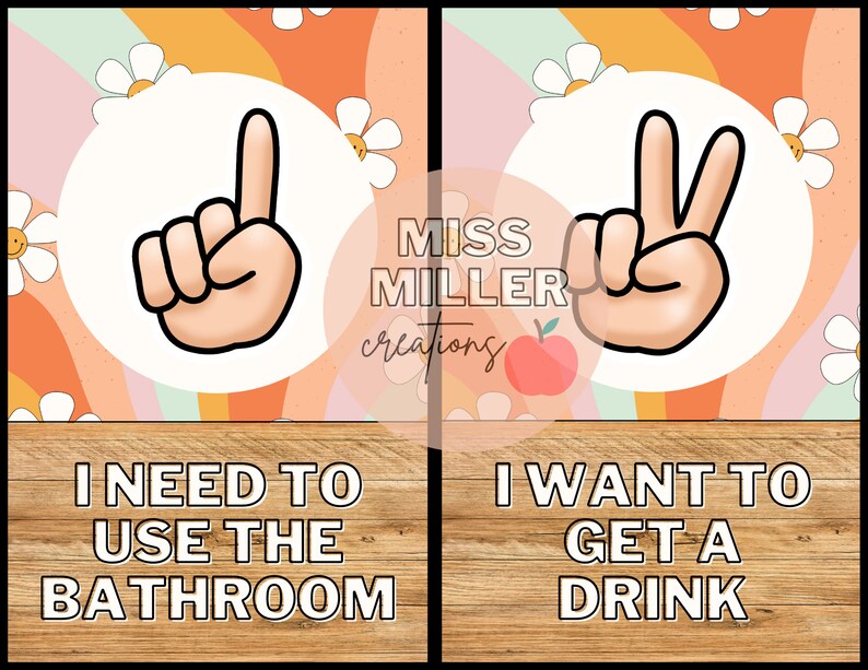 Groovy Boho Hand Signals Classroom Posters editable - Etsy