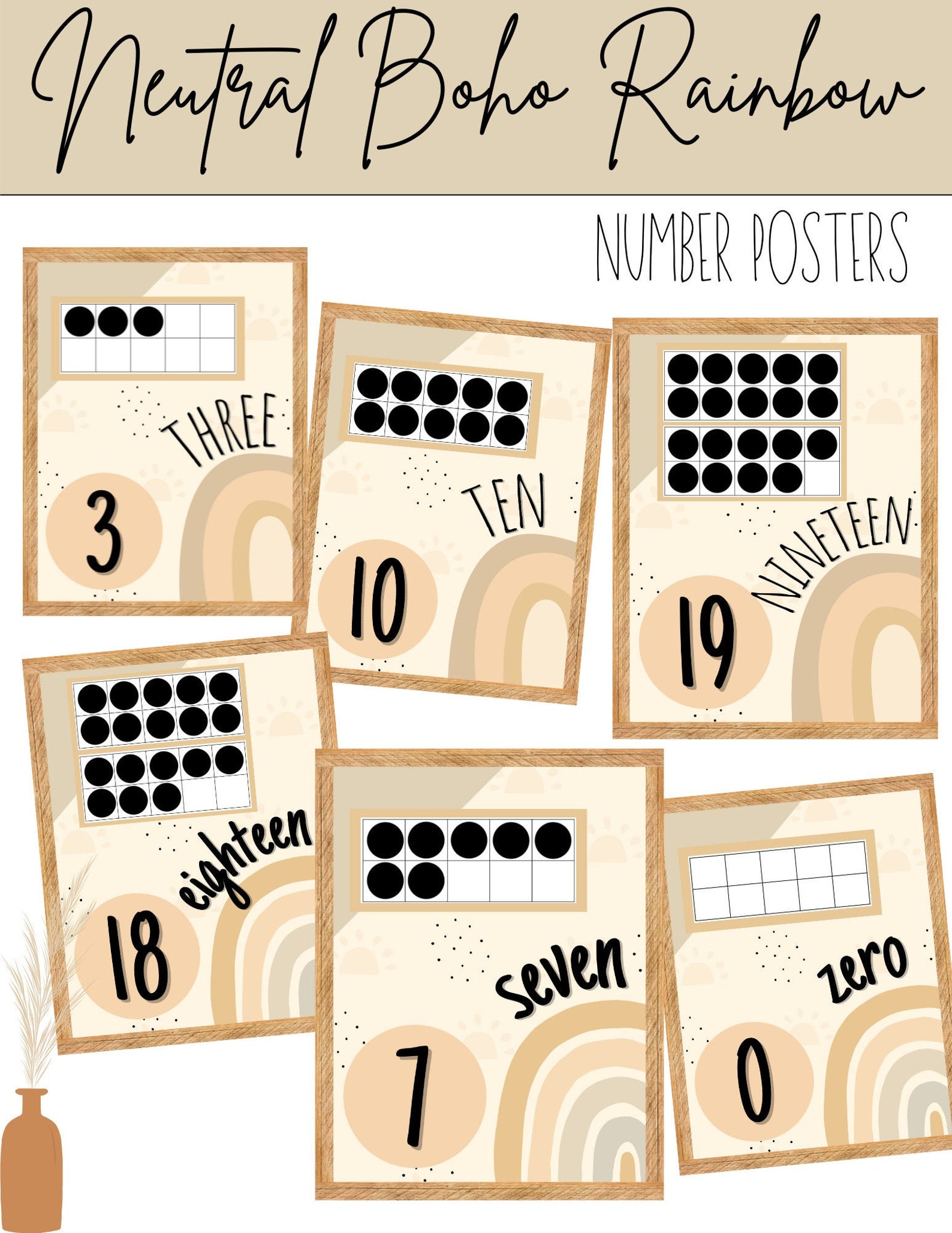 Neutral Boho Rainbow Classroom Number Posters - Etsy