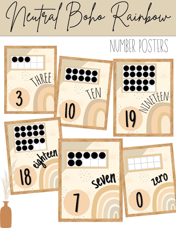 Neutral Boho Rainbow Classroom Number Posters - Etsy