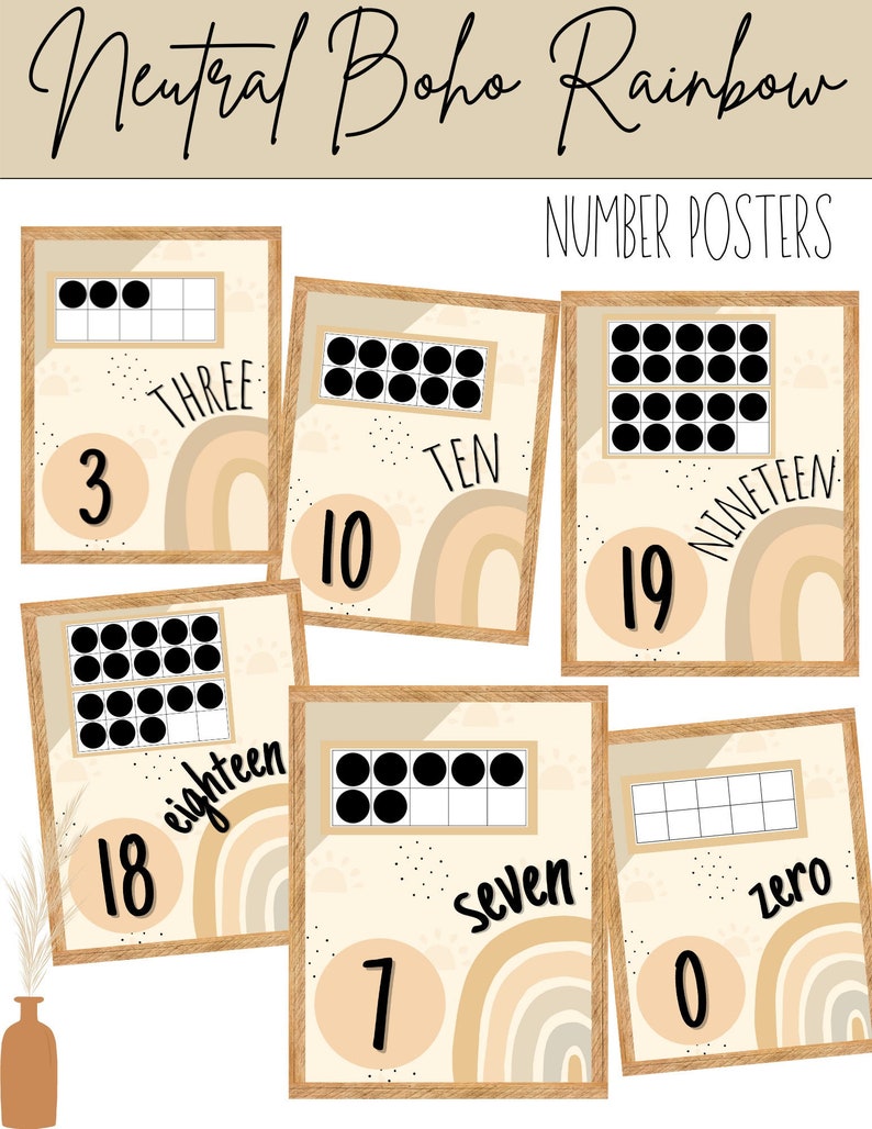 Neutral Boho Rainbow Classroom Number Posters - Etsy