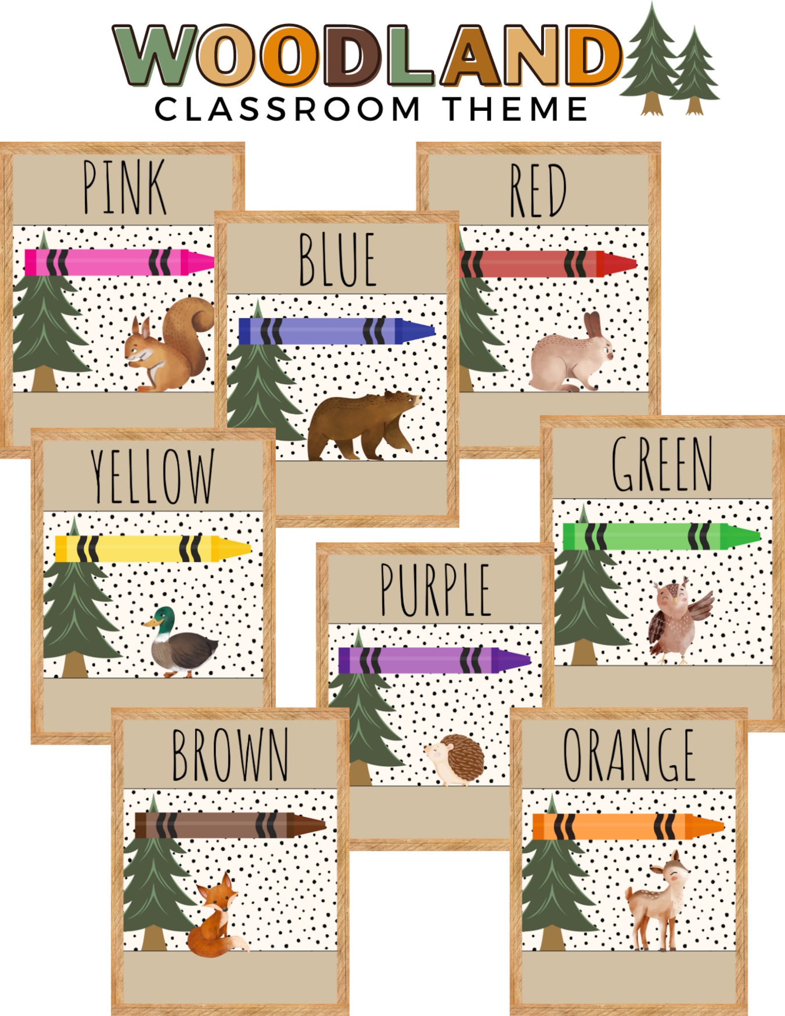 Woodland Classroom Color Posters Editable, Forest Classroom Decor Theme ...