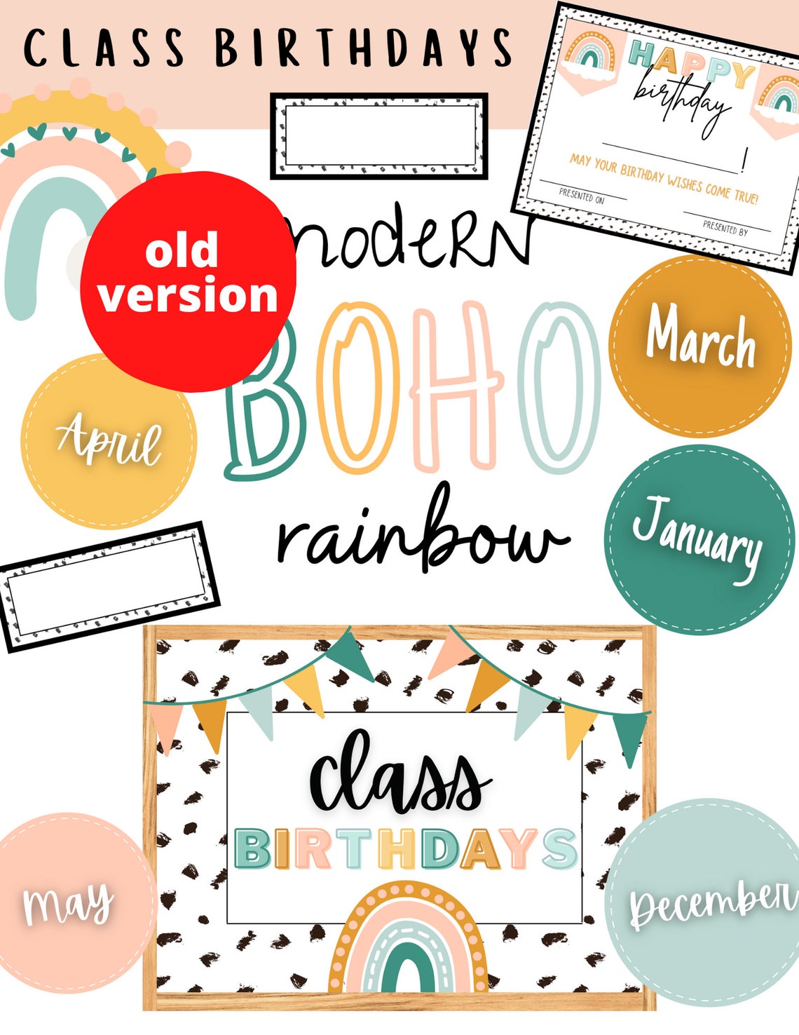 Modern Boho Rainbow Class Birthdays Display editable - Etsy