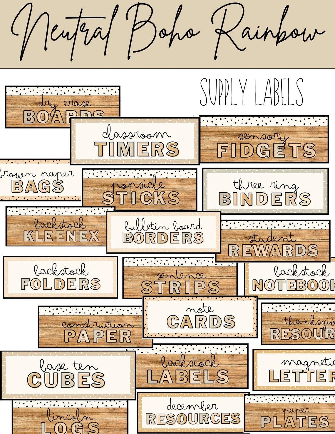 Neutral Boho Rainbow Classroom Supplies Labels - Etsy