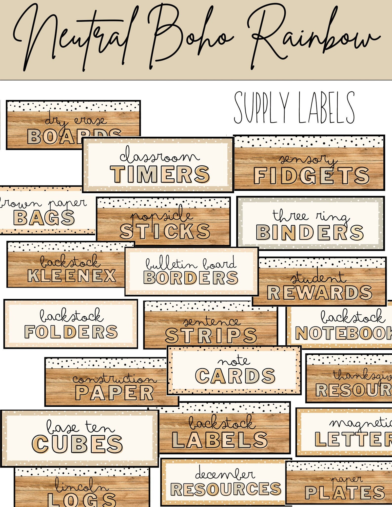 Neutral Boho Rainbow Classroom Supplies Labels - Etsy