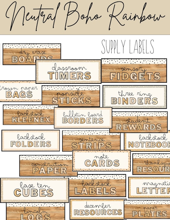 Neutral Boho Rainbow Classroom Supplies Labels - Etsy
