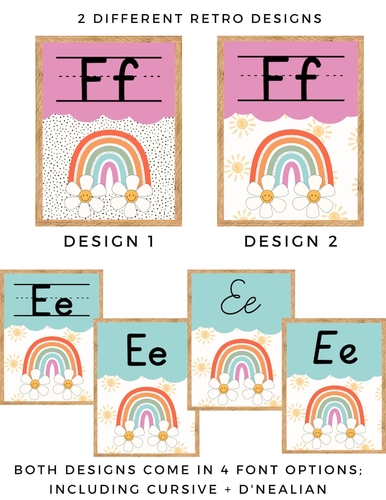Retro Rainbow Classroom Alphabet Posters - Etsy