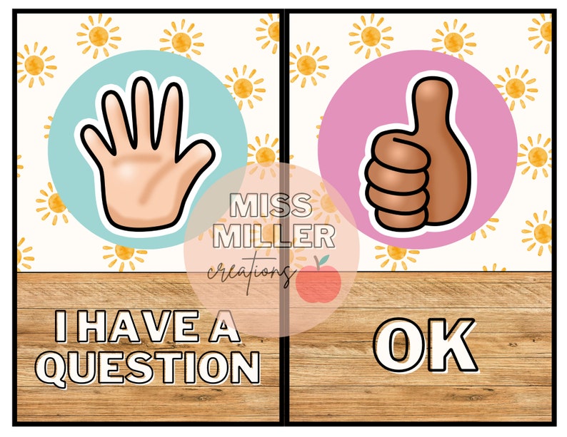 Retro Rainbow Hand Signals Classroom Posters editable - Etsy