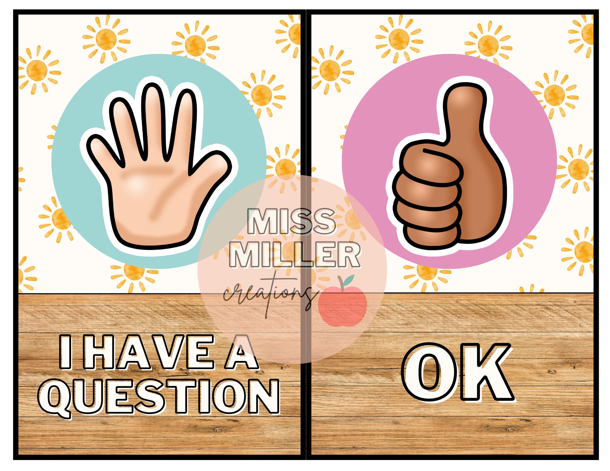 Retro Rainbow Hand Signals Classroom Posters editable - Etsy