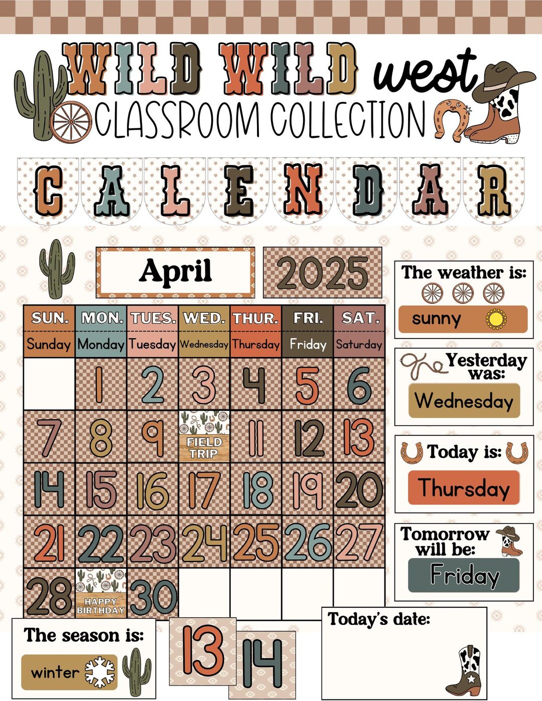 Wild Wild West Classroom Calendar - Etsy