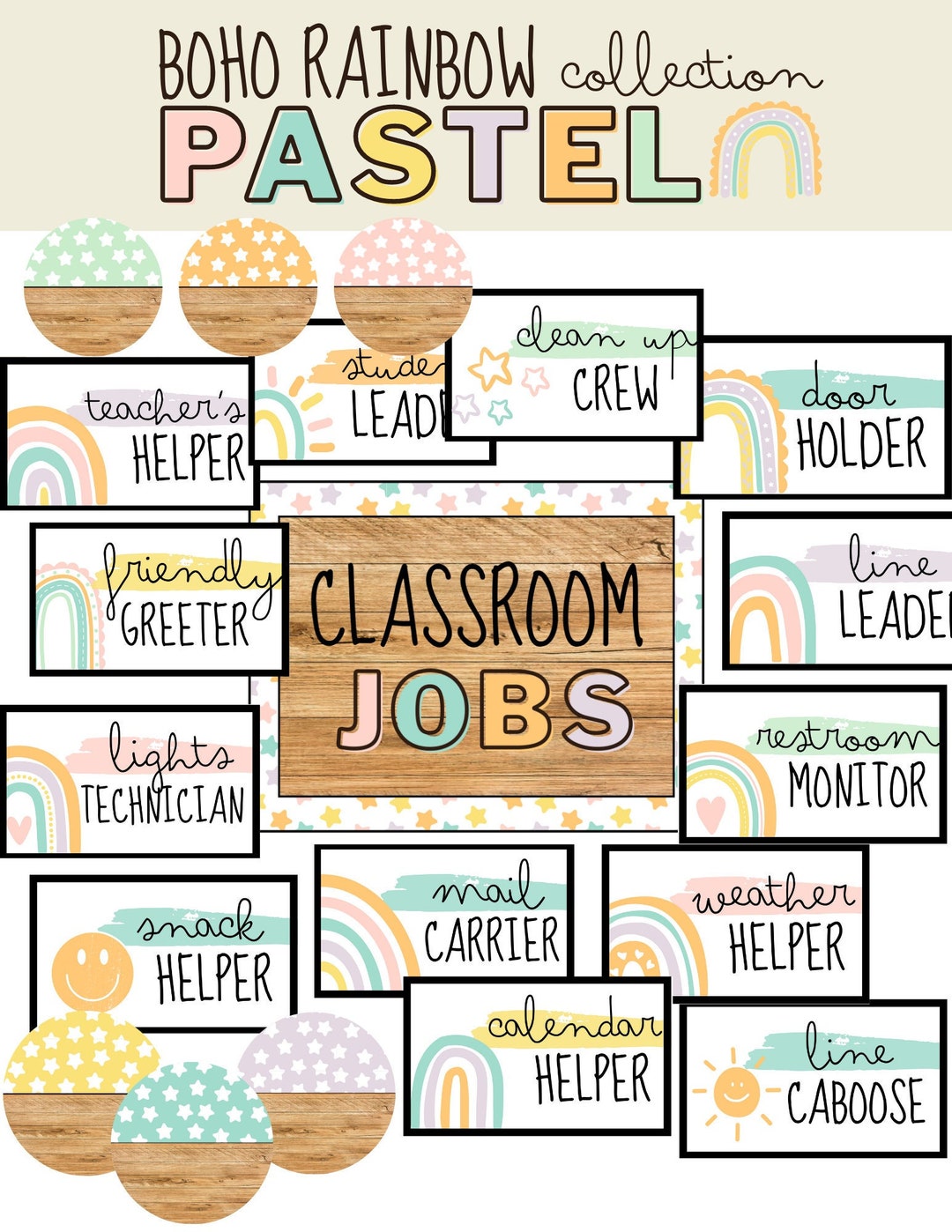 Pastel Boho Rainbow Class Jobs Display [editable] - Etsy