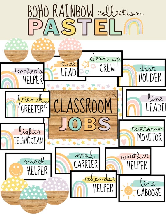Pastel Boho Rainbow Class Jobs Display editable - Etsy