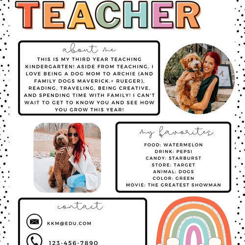 Meet the Teacher Template Canva a Back to School Teacher - Etsy