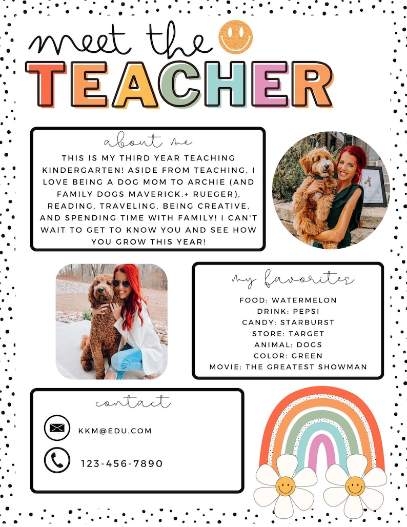 Retro Rainbow Meet the Teacher Template - Etsy
