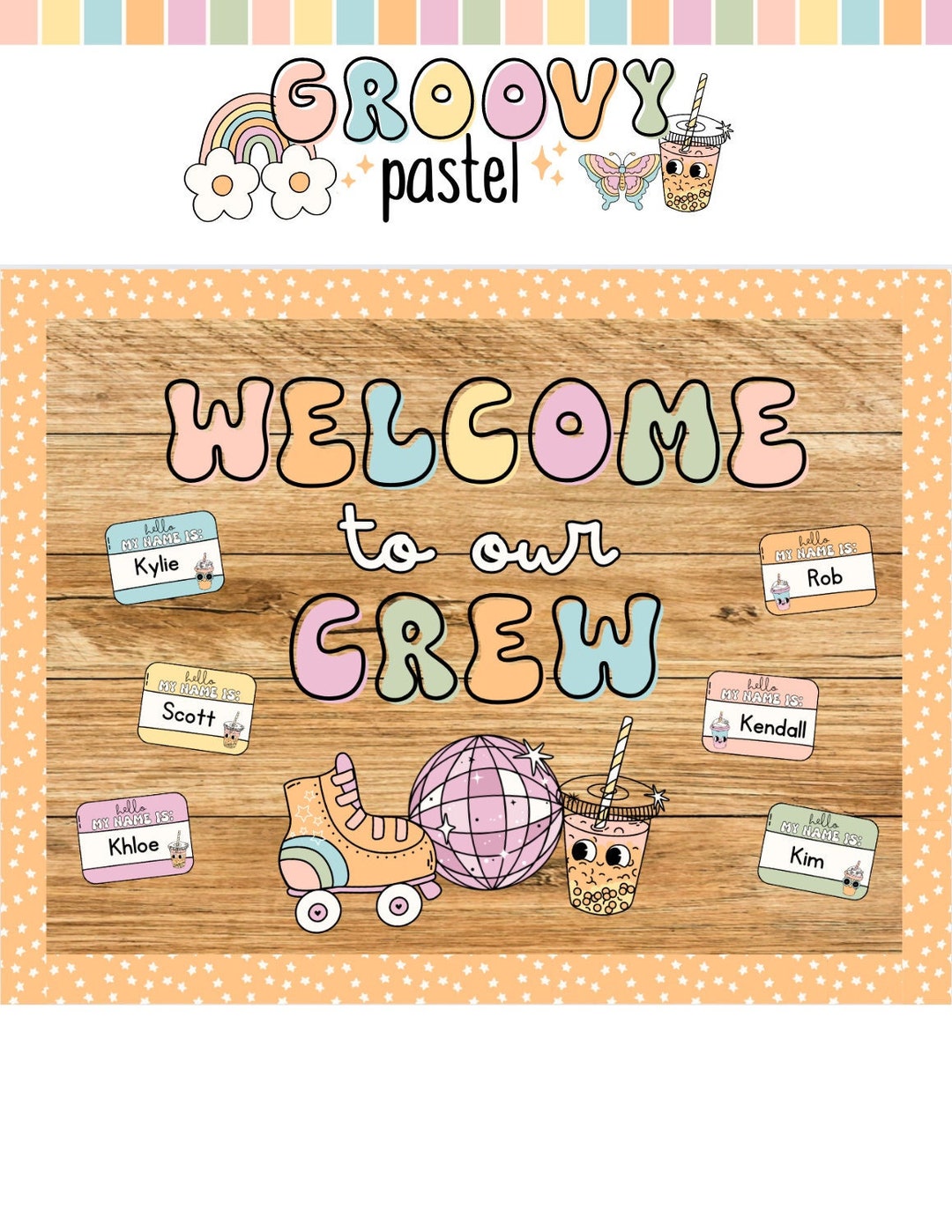 Groovy Pastel Bulletin Board Kit 'welcome to Our Crew' - Etsy