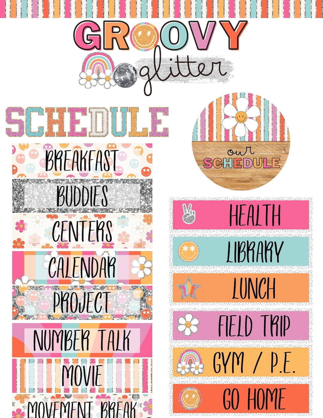 Groovy Glitter Classroom Schedule [editable] - Etsy