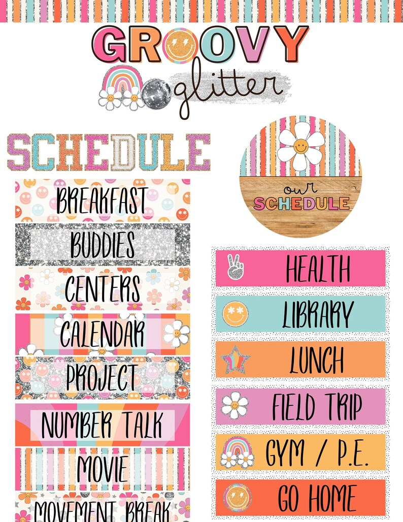 Groovy Glitter Classroom Schedule editable - Etsy