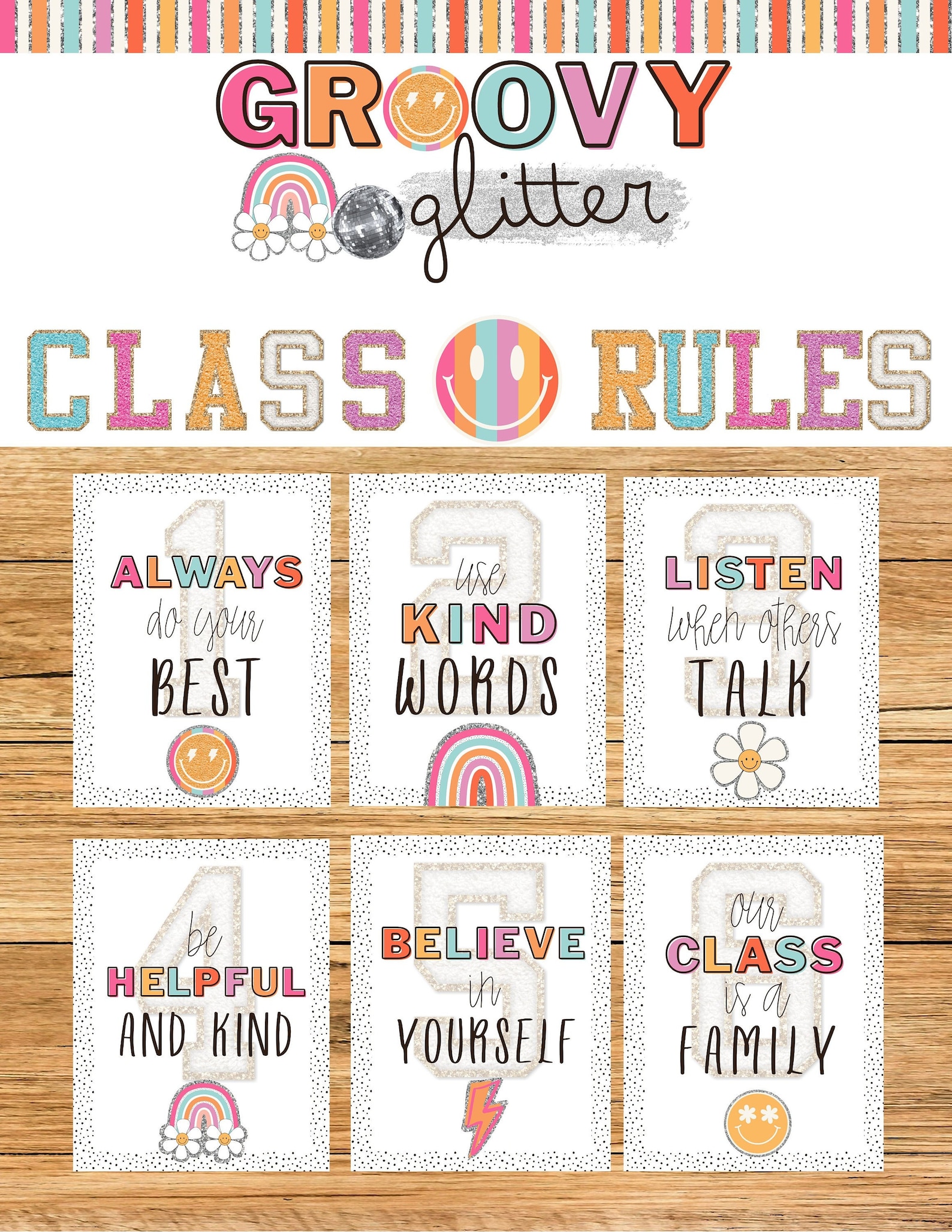 Groovy Glitter Class Rules Posters - Etsy
