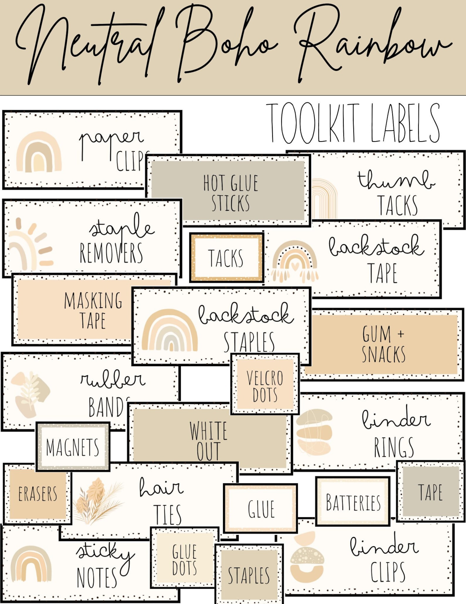 Neutral Boho Rainbow Teacher Toolbox Labels [editable] - Etsy