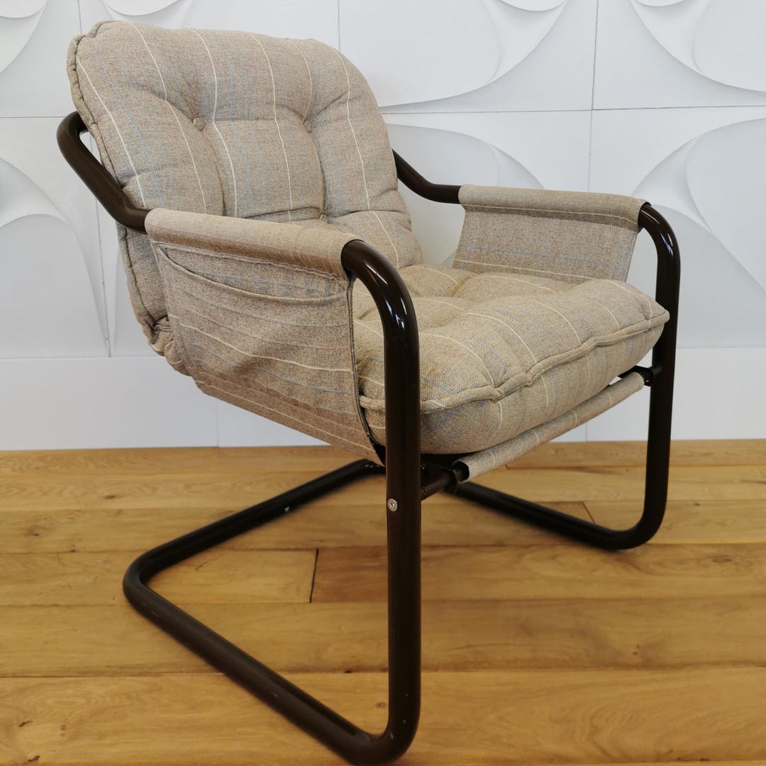 80s Lounge Relax Cantilever Armchair Space Age 70s Steel Tube Stripes ...