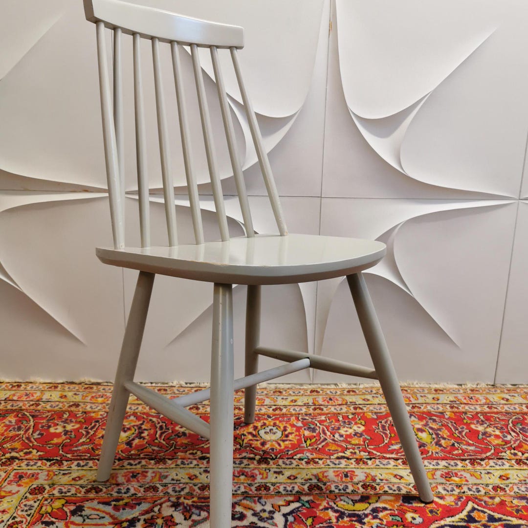 Vintage Mid Century Spoke Chair Tapiovaara Era Grey 60s Danish Modern ...