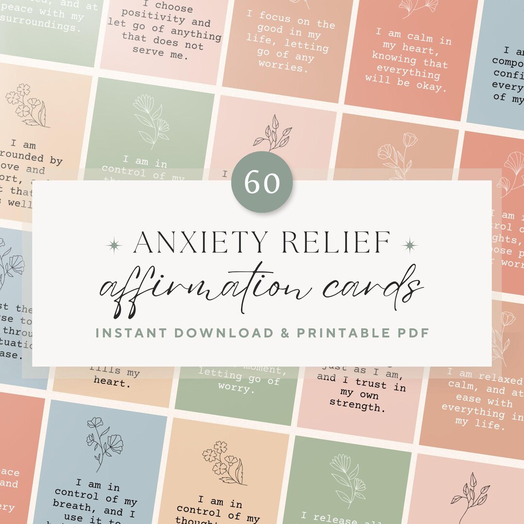 60 Anxiety Relief Affirmation Cards, Positive Affirmations for Worrying ...