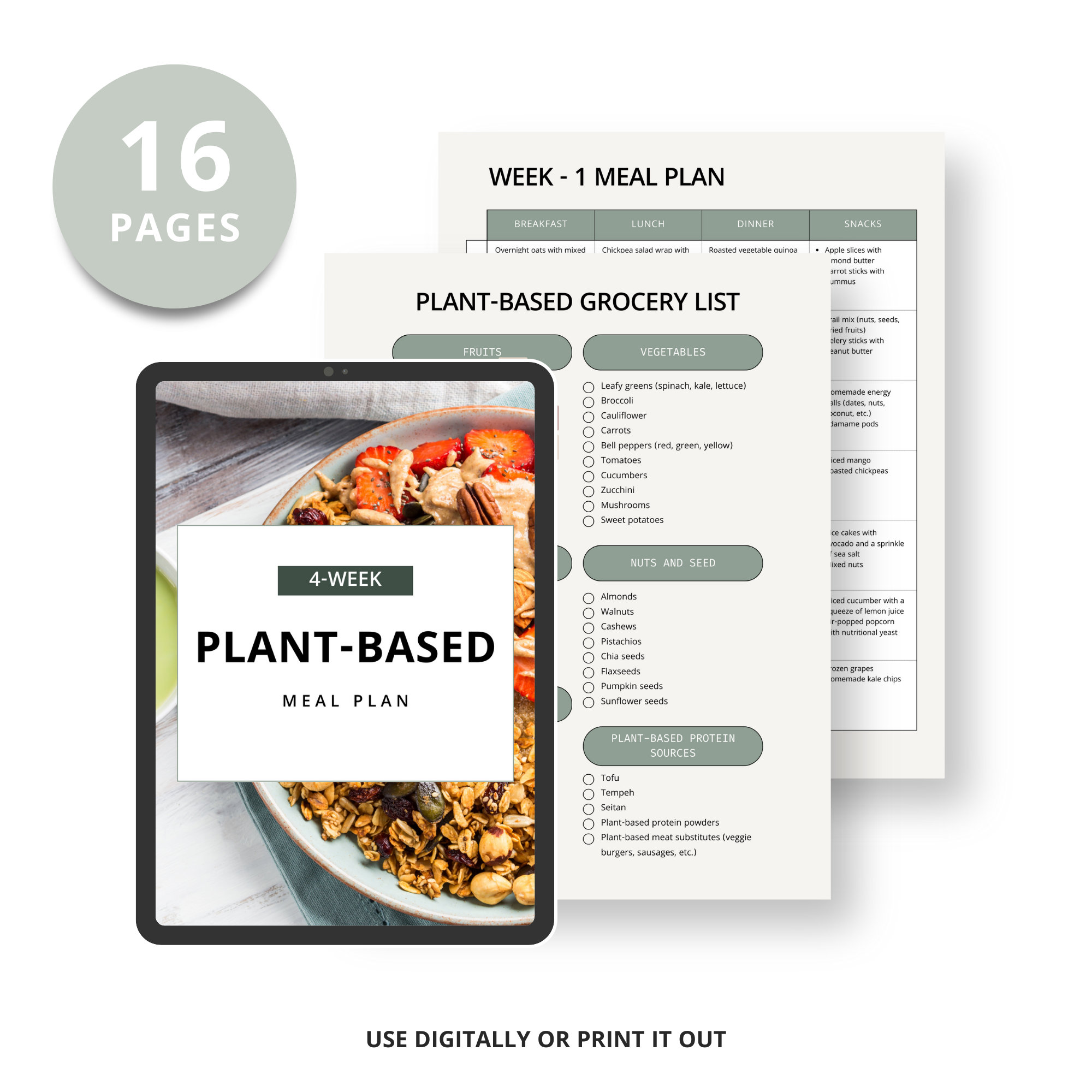 Meal Planner Plant-based, Printable Planner, Grocery Lists, Shopping ...
