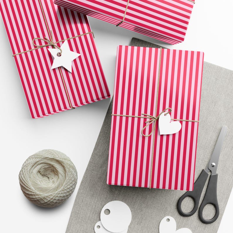 Red and Pink Stripe Gift Wrap | Elegant Satin Finish - Etsy
